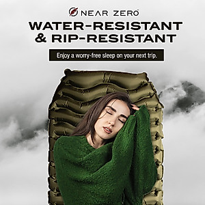 NEAR ZERO - Inflatable Sleeping Pad, Ultralight Camping Mattress, Portable Sleeping Pad for Camping, Hiking, Beach, Backpacking Trip and More, 14.5 oz, Green