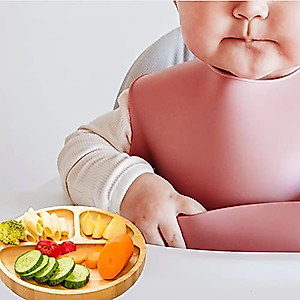 LAUIEKNA Silicone Bibs For Babies & Toddle 3PCs/Set Soft Waterproof Bibs For Girl,Adjustable Feeding Bib Berry/Dusty Rose/Custard