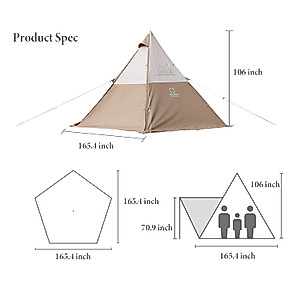 S'more Tetto 3 Person Canvas Tent, Large Waterproof & Windproof Glamping Tent, Hot Tent with Stove Jack, 4 Season Tipi, Teepee, Pyramid, Indian Tent, Ideal for Family Camping, Hiking, Backpacking