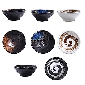 Tofficu Dinnerware Sets 4Pcs Ceramic Seasoning Dishes Reusable Sauce Bowls Japanese Side Dishe Dipping Bowl Mini Dip Bowls Set for Appetizer Snack Ketchup Condiments Dessert Soy Cutlery Set