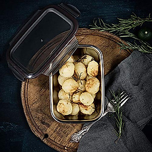 CUITISAN FLORA RECTANGLE AIRTIGHT CONTAINER NO.7 37.2oz, STAINLESS STEEL FOOD CONTAINER, WATERPROOF, MICROWAVE and DISHWASHER AVAILABLE