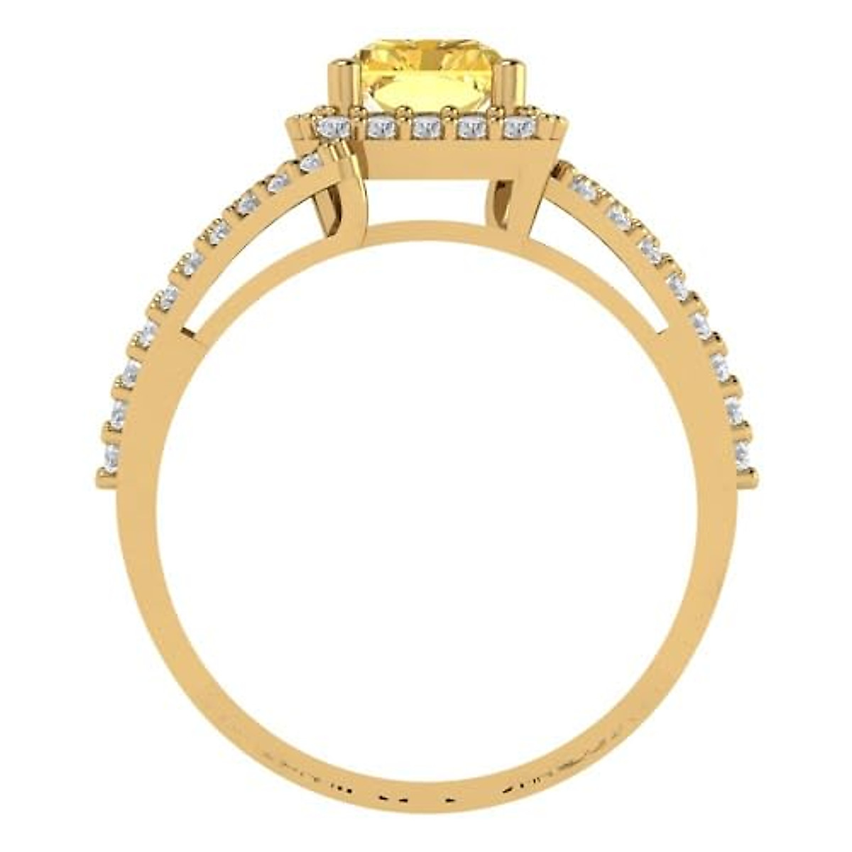 Clara Pucci 2.10ct Emerald Cut Solitaire Halo Natural Yellow Citrine Engagement Promise Anniversary Bridal Ring 18K Yellow Gold 10.5