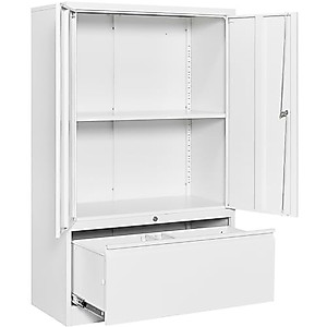 SISESOL Metal Storage Cabinet with Drawer,White File Cabinets, Locking Steel Storage Cabinet with Doors and Shelves for Home,Office,Warehouse,Garage,School,Fit A4/Letter/Legal File (1 Drawer)