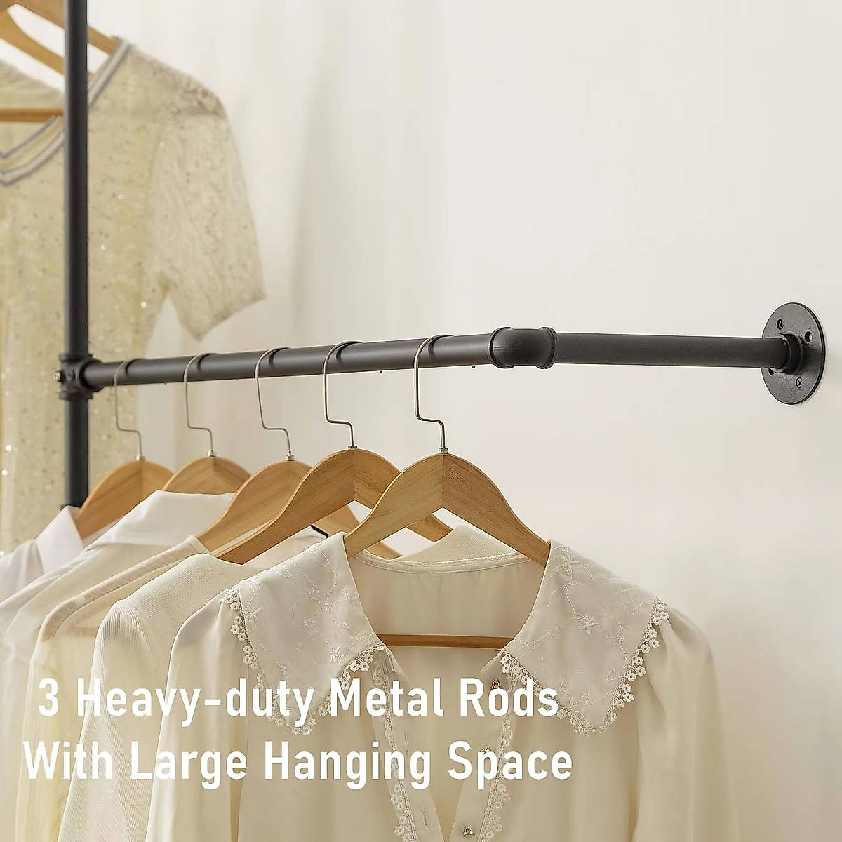 Industrial Pipe Clothing Rack Wall Garment Rack with Pipe Clothes Rails, Multi-Purpose Heavy Duty Clothes Hanging Rods Space-Saving Clothes Bar Organizer Closet (wall clothing rack-2 hanging rods)