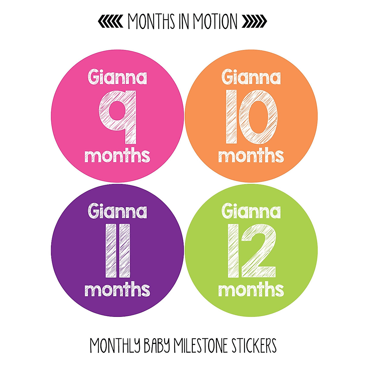 Personalized Baby Girl Monthly Milestone Stickers for First Year | Custom Set of 24 Name Labels for Shower Gift | Bright Colorful
