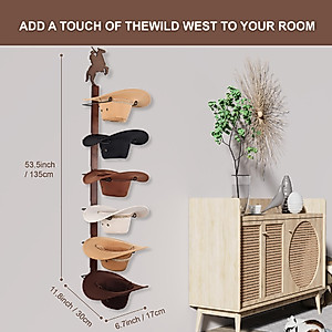 CANWUPON Cowboy Hat Rack Holder for Wall - Wild Western Style Design Hat Organizer with 6 Hat Hooks for Wall Mount, Hat Stand and Hanger for Storage and Organization