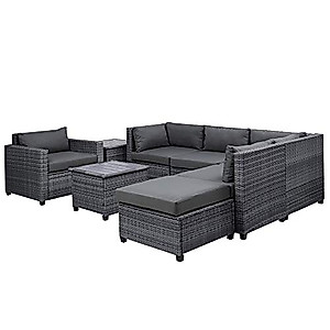 GODAFA 8-Piece Outdoor Patio Furniture Set,All-Weather PE Wicker Rattan Conversation Sectional Sofa with Comfortable Cushions for Backyard Porch Poolside, Gray