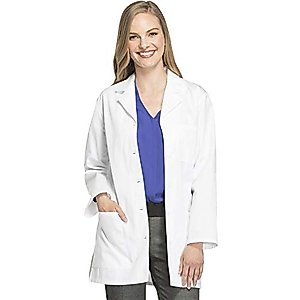 Cherokee Workwear womens Scrubs 32" Button Back Belt medical lab coats, White, Large US