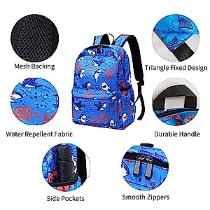 YUNYINIE 16 inch Shark School Backpack for Boys, Back to School Supplies Birthday Gifts for Kids for Preschool, Kindergarten