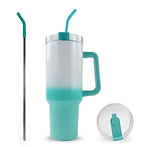 Hogg 40oz Sublimation Tumbler Holographic Traveler - Ombre Mint Shimmer, Blank Sublimation Tumblers with Handle, Bulk Tumblers with Lids, Straws, Removable Handle, 40 oz Sublimation Tumbler