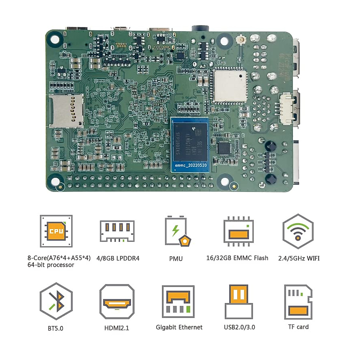 youyeetoo Pico Pi Single Board Computer, RK3588S SBC, 8GB LPDDR4 RAM, Raspberry Pi 4B+ Form Factor,Support Android 12/Linux/Ubuntu/Debian(Not inlucde Emmc)