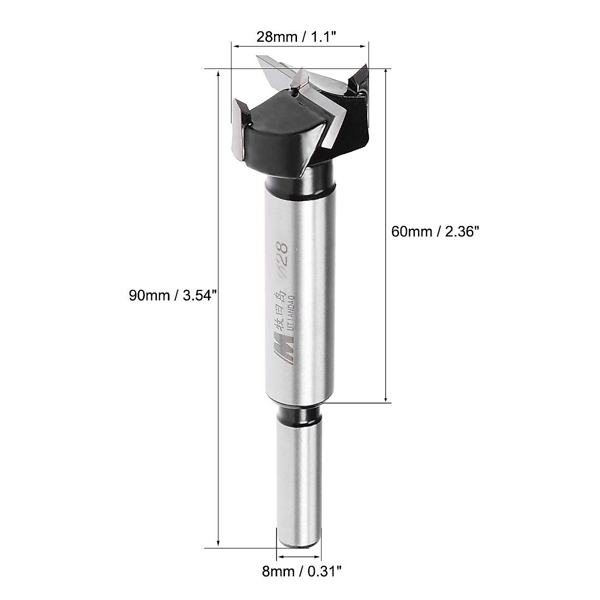 uxcell Forstner Drill Bits 28mm, Tungsten Carbide Wood Hole Saw Auger Opener, Woodworking Hinge Hole Drilling Boring Bit Cutter (Black, Silver Tone)