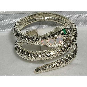 LetsBuyGold 925 Sterling Silver Natural Opal and Emerald Womens Promise Ring - Size 5.5