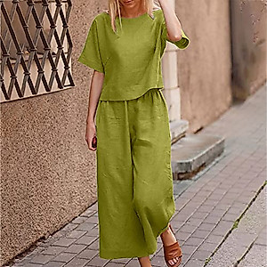 PANOEGSN Womens Summer 2 Piece Outfits Loose Fit Lounge Set Casual Short Sleeve Tops and Wide Leg Pants Loungewear Sleepwear 2023 Summer Fall Maxi Skirt Sets Women 2 Piece Outfits Track Order