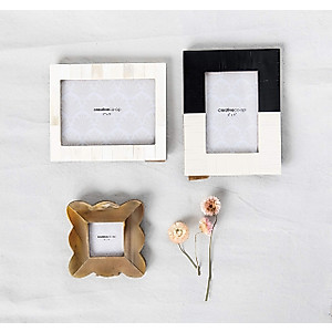 Creative Co-Op White Resin Photo Frame with Beige Accents (Holds 5" x 7" Photo)