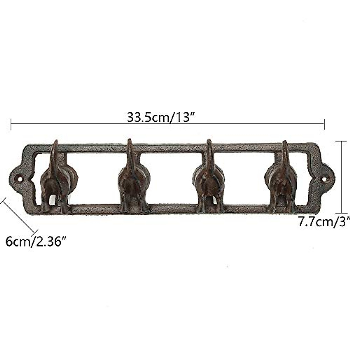 Sungmor Cast Iron Funky Coat Hook Hanger - Interesting Dog Tail Wall Mounted Rack with 4 Hooks - Rustic Style Wrought Iron Decorative Wall Hook Rack for Keys Clothes Hats Towels