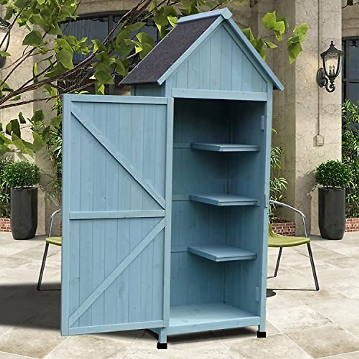 DACUN Safety Certification Outdoor Storage Shed, Garden Cabinet Organizer w/3 Shelves, Patio Waterproof Tool Shed, for Backyard, Lawn, Indoor