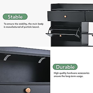 PrimaevalColossus Modern Shoe Cabinet for Entryway, Freestanding Shoe Rack Storage Organizer with Drawers, Wood Shoe Storage Cabinet with 4 Flip Drawers for Entryway Bedroom Living Room, Black