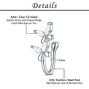 TOKRING Fake Nose Ring Hoop Fake Septum Nose Cuffs/ Studs Clip On Lip Ear Non Pierced Jewelry for Women Men Silver