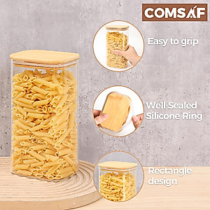 ComSaf 54oz Rectangle Glass Storage Containers with Lids, Glass Jars with Bamboo Lids, Clear Food Storage Jar, Sugar Coffee Containers, Pantry Storage Container for Pasta Rice Flour Oats Nuts Tea