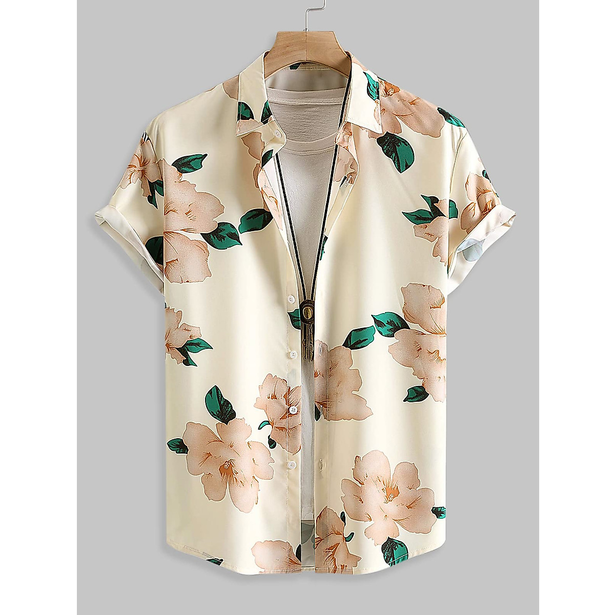ZAFUL Men's Hawaiian Shirt - Short Sleeve Floral Pattern Button Down Shirt for Summer Beach Vacation (Light Coffee, XXL)