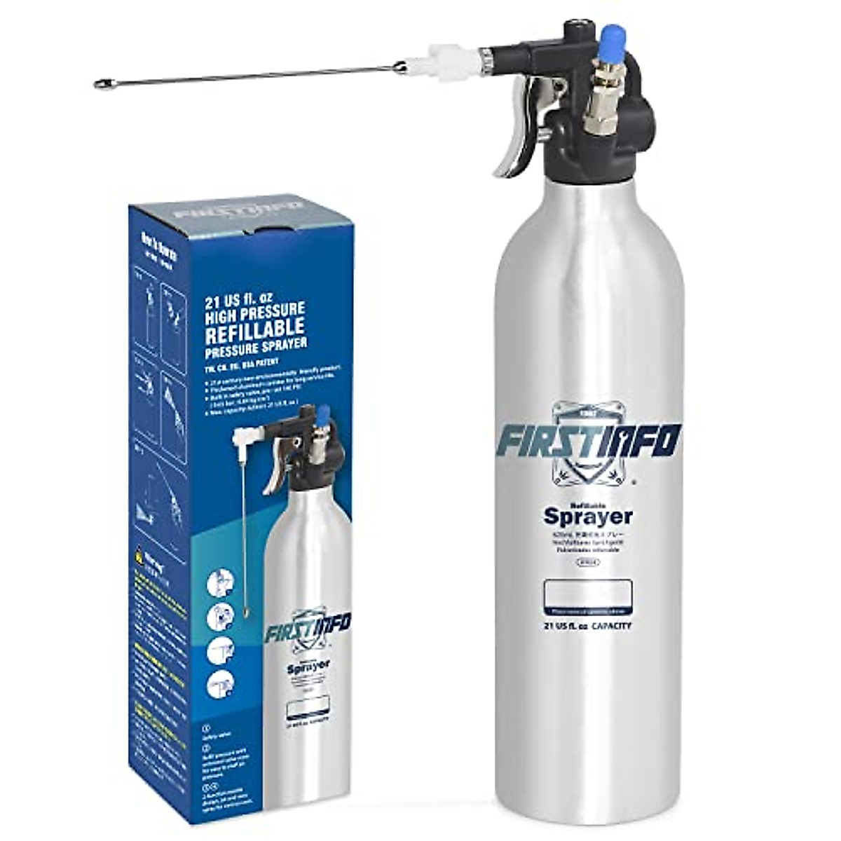 FIRSTINFO A1638 Patented Max. Pressure 140psi / 620ml Thickened Aluminum Canister Refillable High Pressure Aerosol Spray Can/Pneumatic Compressed Air Sprayer