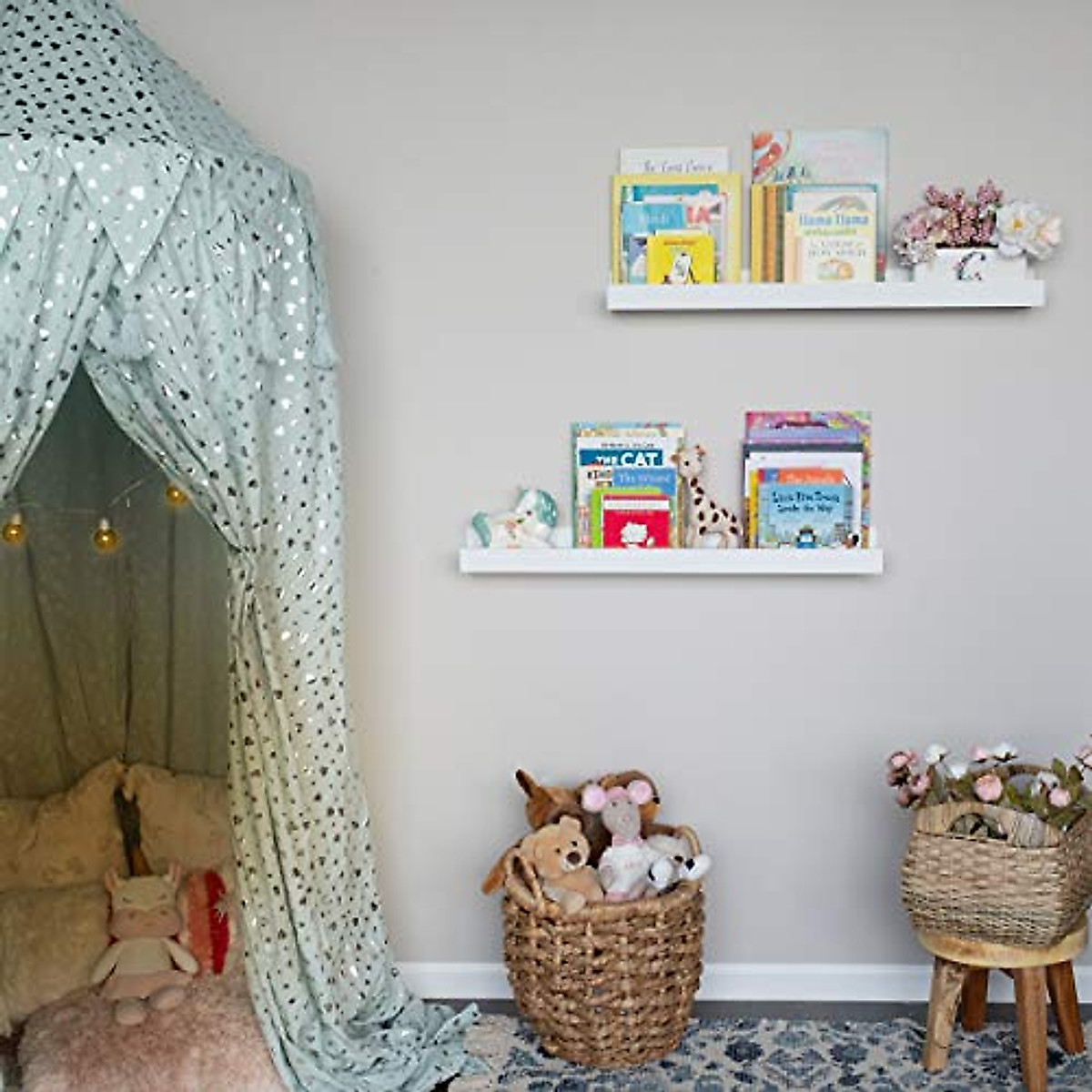 Wallniture Denver 34" White Wall Bookshelf for Kids' Room, Wall Shelves for Nursery Decor, Floating Shelves for Wall Decor