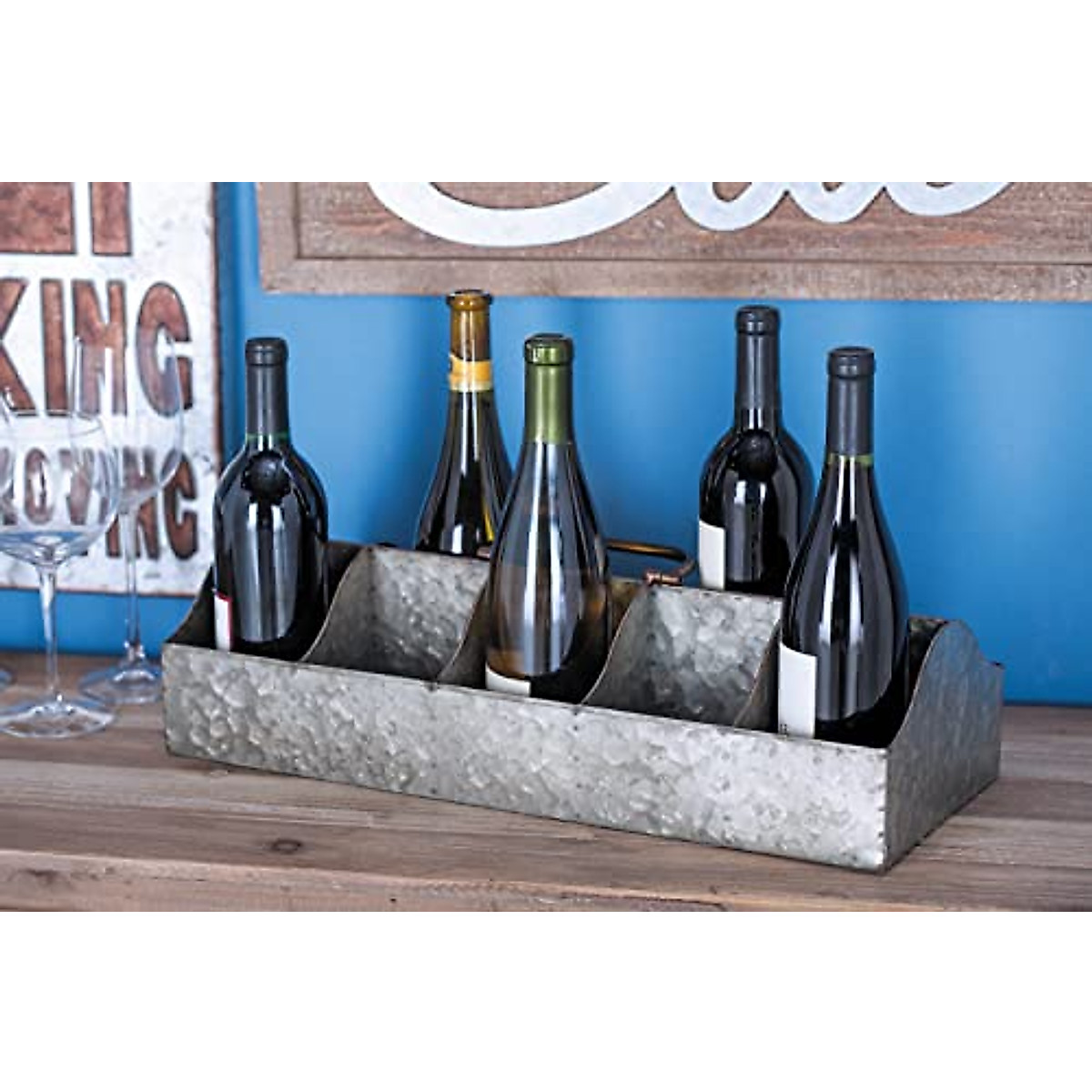 Deco 79 Grey Metal Farmhouse Wine Holder, 7" x 20" x 8"