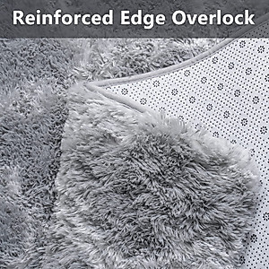 Unirea Shag Area Rugs for Bedroom Living Room 3x5 Fluffy Floor Carpet, Indoor Soft Furry Plush Rug for Kids Teens Room Dorm Nursery Playroom, Bedside Accent Rug Home Decor, Light Grey/White