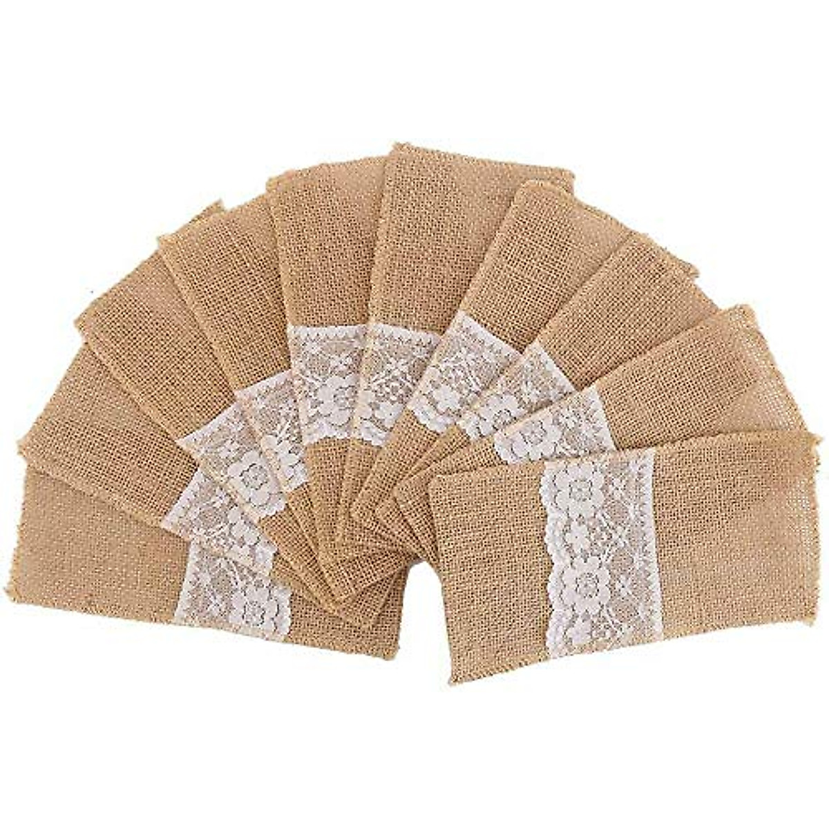 Lucky Monet 50PCS 4 x 8Inch Natural Burlap Lace Silverware Bag Utensil Holder Cutlery Pouch Hessian Knife Fork Tableware Bags for Wedding Party Restaurant Decoration (50PCS)