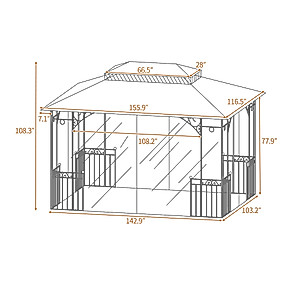 Patio Outdoor Gazebo 13x9.7 Iron Metal Frame with Mosquito Netting, Double Roof Canopy Tent Suitable for Backyard, Poolside, Garden, Lawn and Deck, Khaki