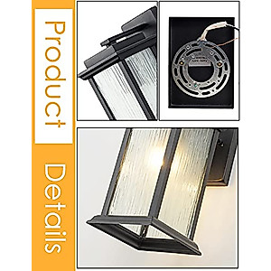 VOCLDFA Outdoor Wall Lantern Waterproof Wall Mount Light Fixture Outdoor Wall Porch Light with Bark Grain Glass, E26 Base Outdoor Wall Sconce in Matte Black for House Wall, Patio, Doorway