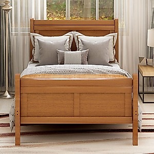 LostCat Wood Twin Size Bed Frame Mattress Foundation Sleigh Bed with Headboard and Footboard,Wood Slat Support/No Box Spring Needed,Oak