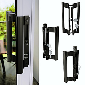 T-HAKEN Sliding Glass Door Replacement with Handles on Both Sides, 6-5/8 Black - Patio Door Handle Set That is 1 in. to 1-1/8 in. Thick Used on Both Left and Right-Handed. (Keyed)