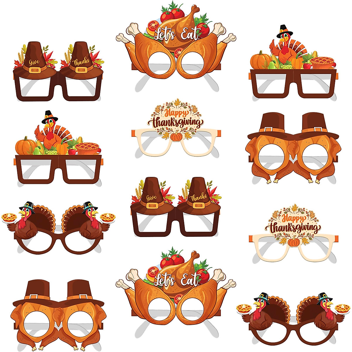 KatchOn, Happy Thanksgiving Glasses - Pack of 12 | Fall Thanksgiving Party Favors for Thanksgiving Party Decorations | Turkey Glasses, Thanksgiving Photo Booth Props | Fall Thanksgiving Decorations