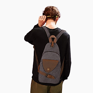 KL928 Canvas Sling Bag Crossbody Backpack Shoulder Casual Rucksack for Men Women