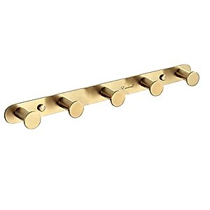 Estrend Brushed Gold Coat Rack Wall Mount Coat Hook Rail Towel Rack with 5 Heavy Duty Hooks for Entryway, Foyer, Hallway, Bathroom, Bedroom