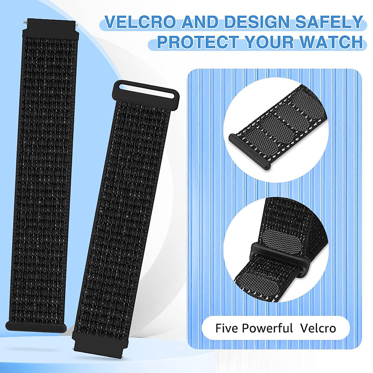 Relting 20mm Nylon Bands Compatible with Samsung Galaxy Watch 4/5/6/4 Classic/5 Pro/6 Classic/Active 2,Garmin Vivoactive 5/Vivoactive 3/Forerunner 245/645/Vivomove HR/Venu/Venu 2 Plus Bands