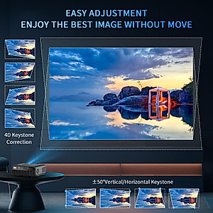 Full HD Projector with WiFi and Bluetooth,10000LM Native 1080P 5G Wireless Projector,200” Smart Movie Projector,Support 4K Zoom Phone Synchronization,Compatible w/ Laptop PC DVD Player TV Stick HDMI