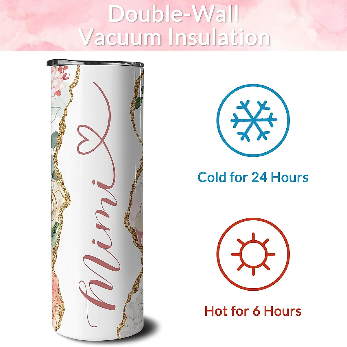 owbgsdh 20 oz Mimi Skinny Tumblers with Lid and Straw, Mimi Stainless Steel Vacuum Insulated Travel Coffee Mug Cup Water Bottle, Mimi Birthday Gifts for Grandmother