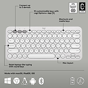 Logitech Pebble 2 Combo for Mac, Wireless Keyboard and Mouse, Slim, Quiet and Portable, Customizable, Bluetooth Mouse and Keyboard, Easy-Switch, for macOS, iPadOS - Tonal White