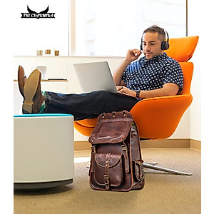 THE CHARMIKA Full Grain 21 Inch Leather Laptop Rucksack Knapsack / Large Backpack Casual Bookbag Daypack Camping Travel (Dark Choco Vintage)
