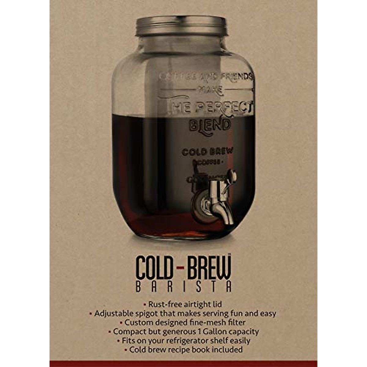 Godinger Cold Brew Coffee Maker, Iced Coffee Dispenser - 1 Gallon (3.78L)