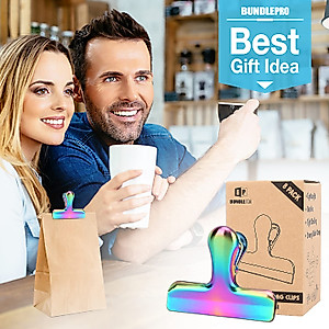 Pack of 8 Bag Clips, Stainless Steel and Heavy Duty Metal Bag Clip,Tightly Seals Chip, Coffee, Bread or Cereal Bags to Keep Food Fresh, for Home, Kitchen, Office, Pantry, Camping
