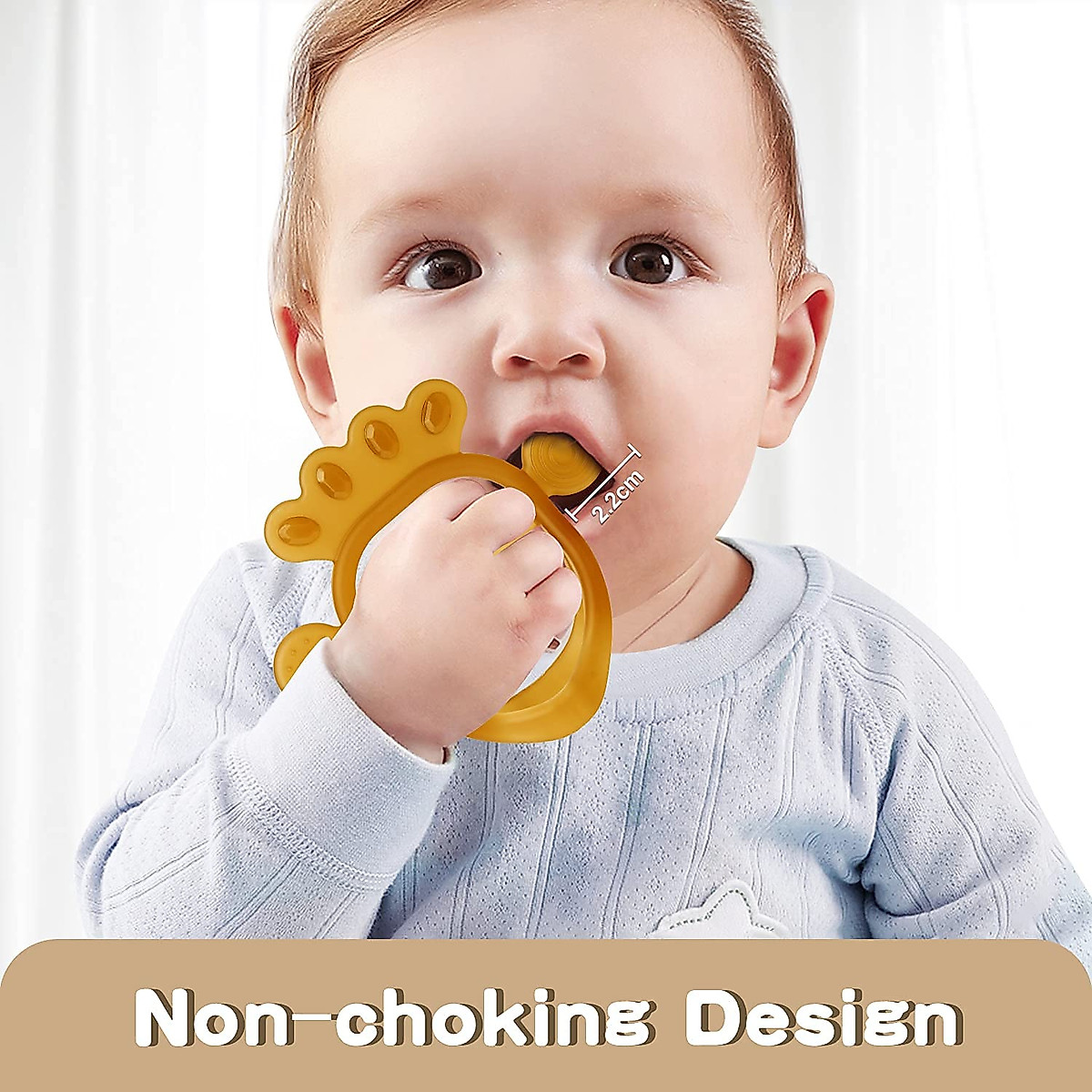 Termichy Teething Toys for Babies 0-6 Months, Soft Baby Teether for Soothe Babies Sore Gums for New Born Breast Feeding Babies, Freezer Safe BPA-Free Hands Free Design(Amber,1 Pack)