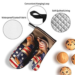 American Flag with Cowboy Boots Oven Mitts and Pot Holders Setâ€“Ultimate Heat Resistant Set for Kitchen and Dining