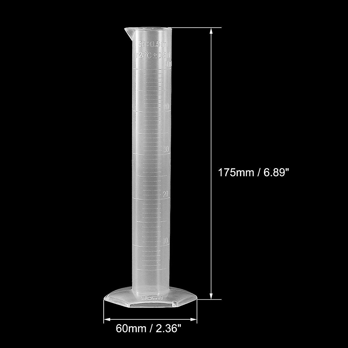 uxcell Plastic Graduated Cylinder, 50ml Measuring Cylinder, Science Test Tube Beakers, Single Metric Scale, Clear Hex Base Flask for Lab Home 3pcs