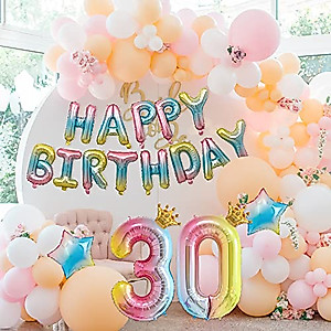 16Pcs Happy Birthday Balloons Banner, Gradient Happy Birthday Party Balloons 16 Inch Colorful Foil Letter Sign Balloons Banner Bunting for Girls Kids Baby Shower 30th Party Supplies