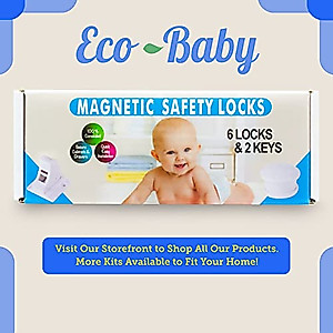 Eco-Baby Cabinet Locks for Babies -Baby Proofing Safety Latches (6-Pack), 2 Keys -No Drilling Magnetic Child Locks for Cabinet, Doors -Easy Installation Drawer Locks