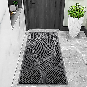 Yimobra Front Door Mat Outdoor Entrance, Ultra Water Absorbent, Heavy Duty Patio Guard Welcome Matt, Non-Slip Rubber Backing, Easy Clean Shoe Scraper, Indoor, Entryway, 47x24 Inch, Dark Grey